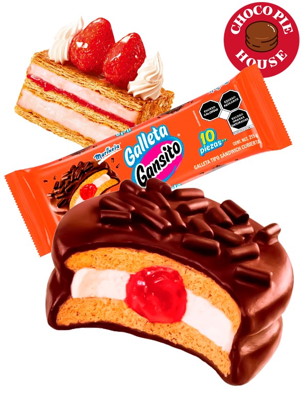 Galletas estilo Choco Pie de Nata con Fresas | Gansito 215 grs. | JaponShop